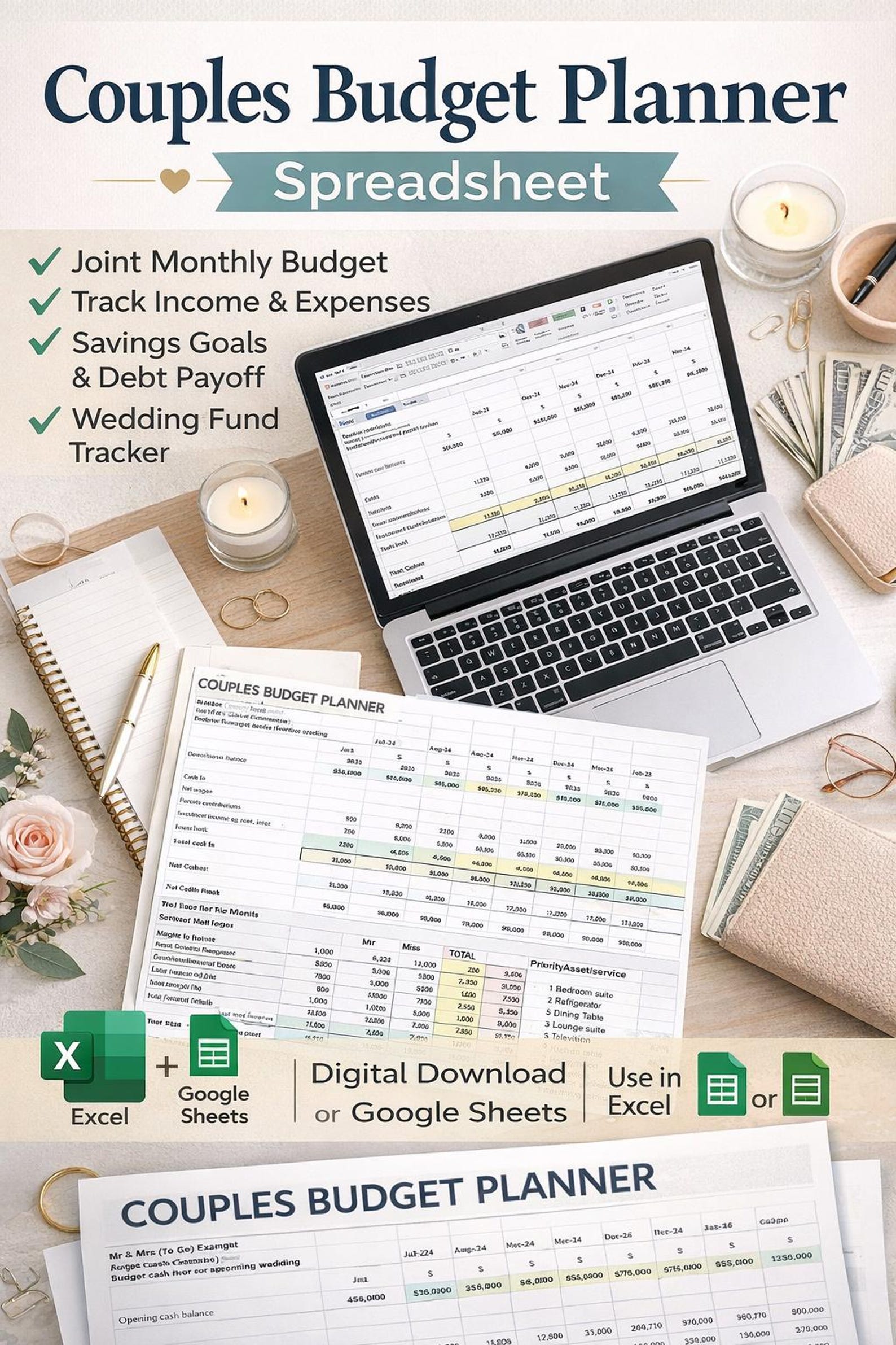Couples Budget Planner – Printable & Spreadsheet Finance Tracker (excel ...