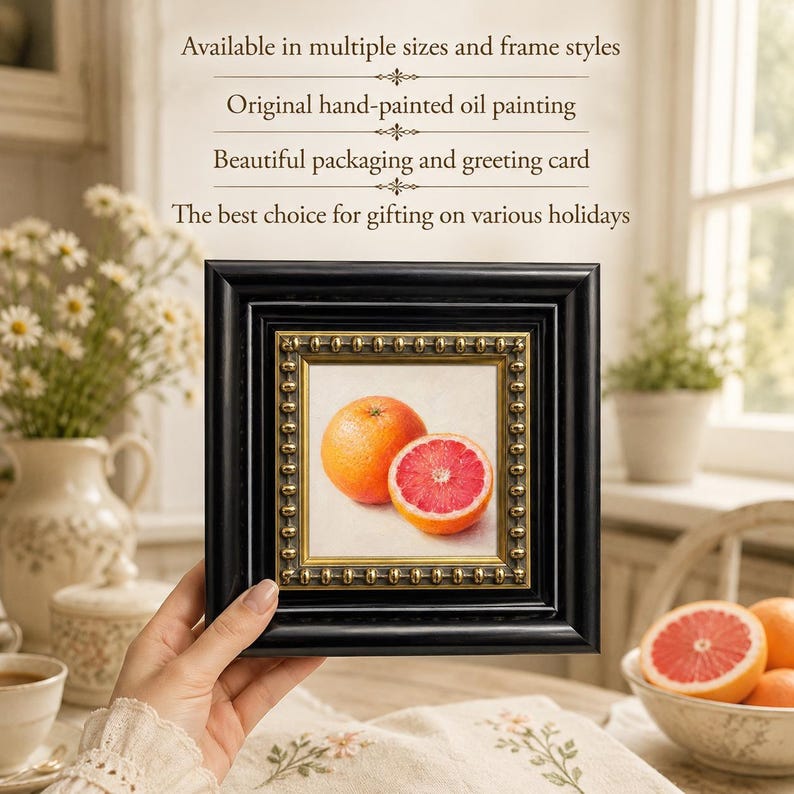 Original Oil Painting Grapefruit Kitchen Art, Framed Fruit Still Life ...