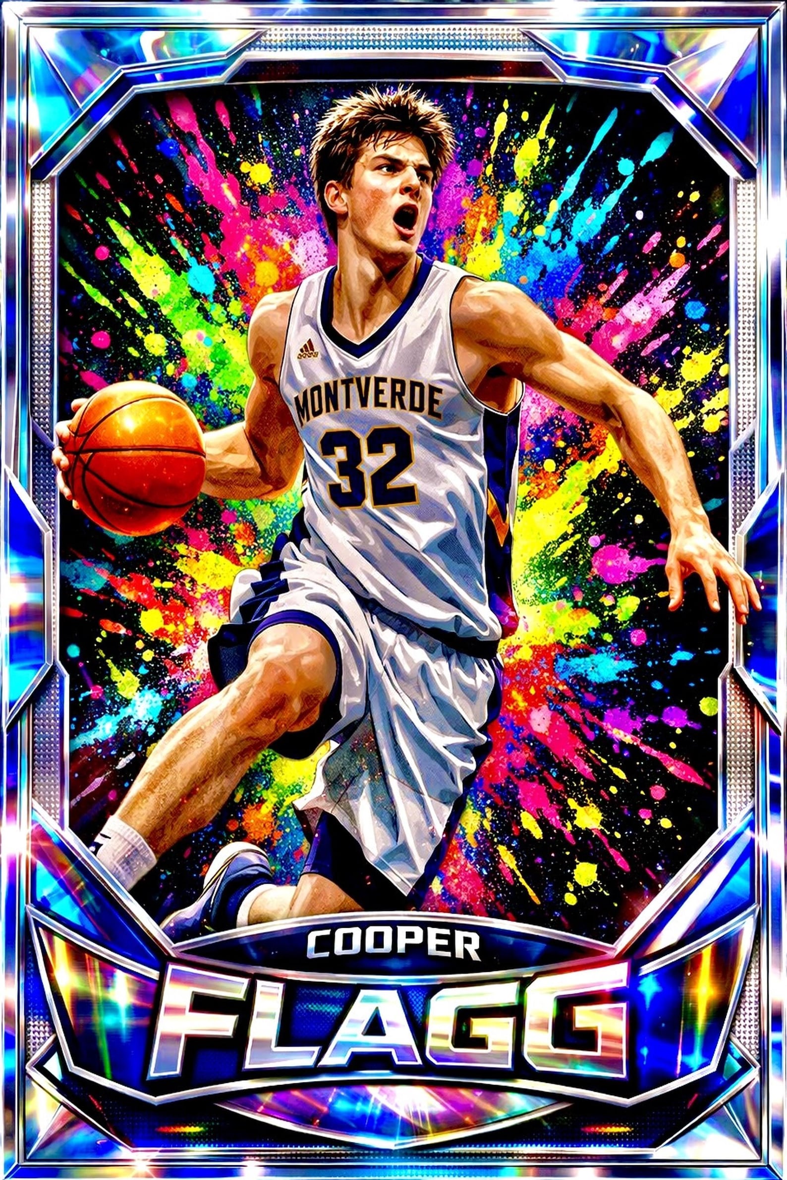 Cooper Flagg Dunk Poster Neon Splatter Basketball Art Digital