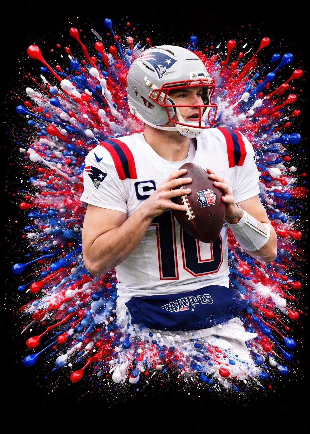 Patriots Quarterback Drake Maye Wall Art, Neon Paint Slime Splash ...