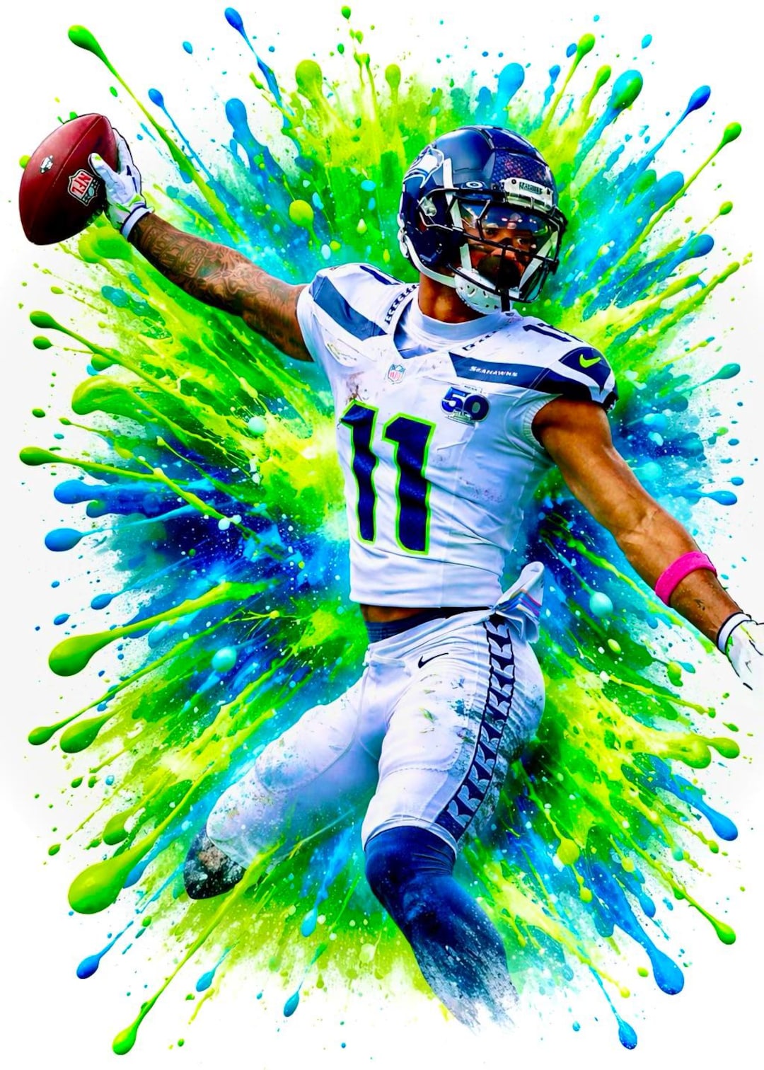 Jaxon Smith-njigba Neon Slime Splash Art, Seattle Football Poster ...