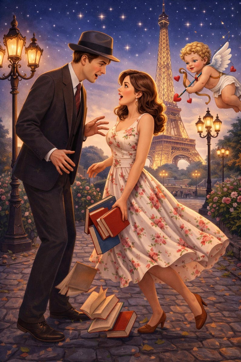 Eiffel Tower Romance Art Print – Paris Love Story, Valentine's Day ...