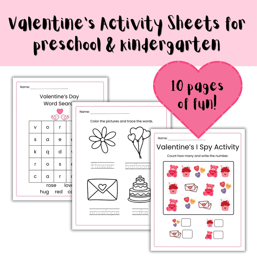 Valentine’s Day Activity Sheets for Preschool & Kindergarten, Printable ...