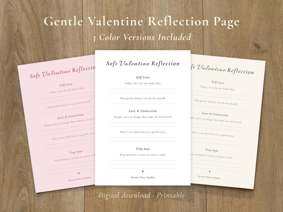 Valentine Reflection Page Printable – Gentle Self Love Journal, Mindful ...
