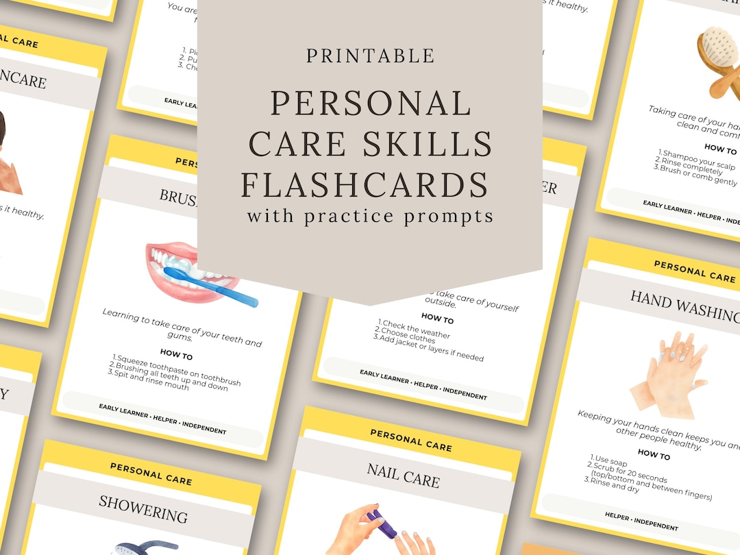Personal Care Skills Flashcards Printables for Kids | Life Skills Cards ...