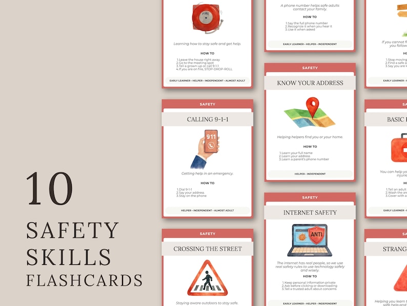 Printable Safety Skills Flashcards for Kids | PDF Emergency ...
