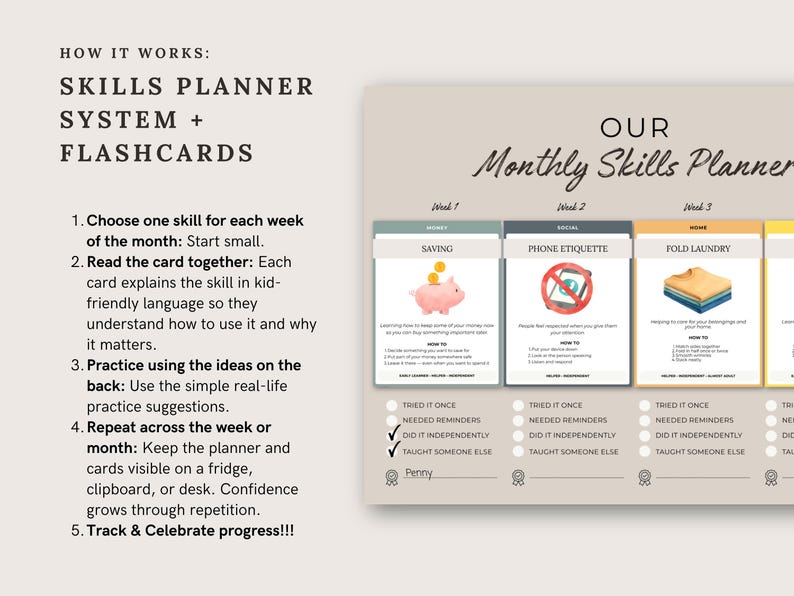 Printable Life Skills Planner for Kids | Weekly Tracker & Monthly ...