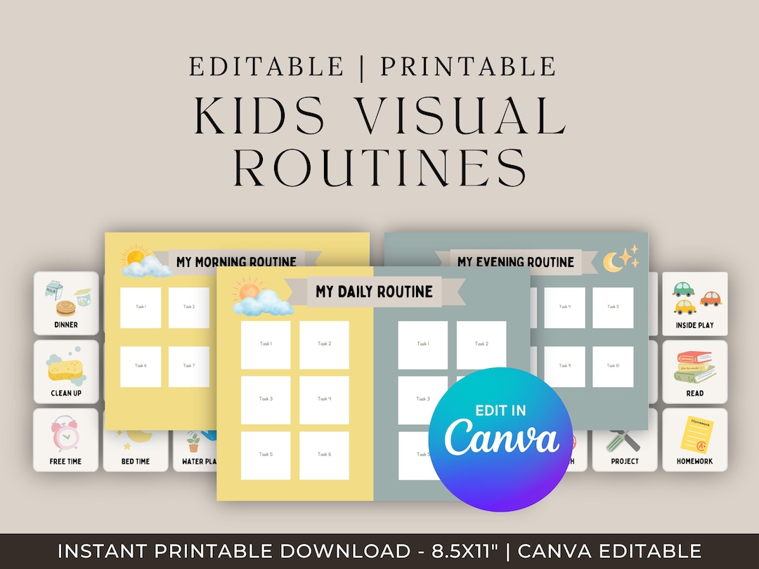 Kids Visual Routine Chart | Morning, Evening, Daily Schedules (canva ...