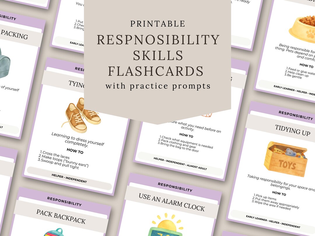 Responsibility Skills Flashcards | Kids' Chores & Independence (PDF ...