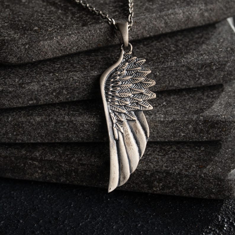Custom Angel Wing Pendant Necklace, 925 Sterling Silver, Guardian Wing ...