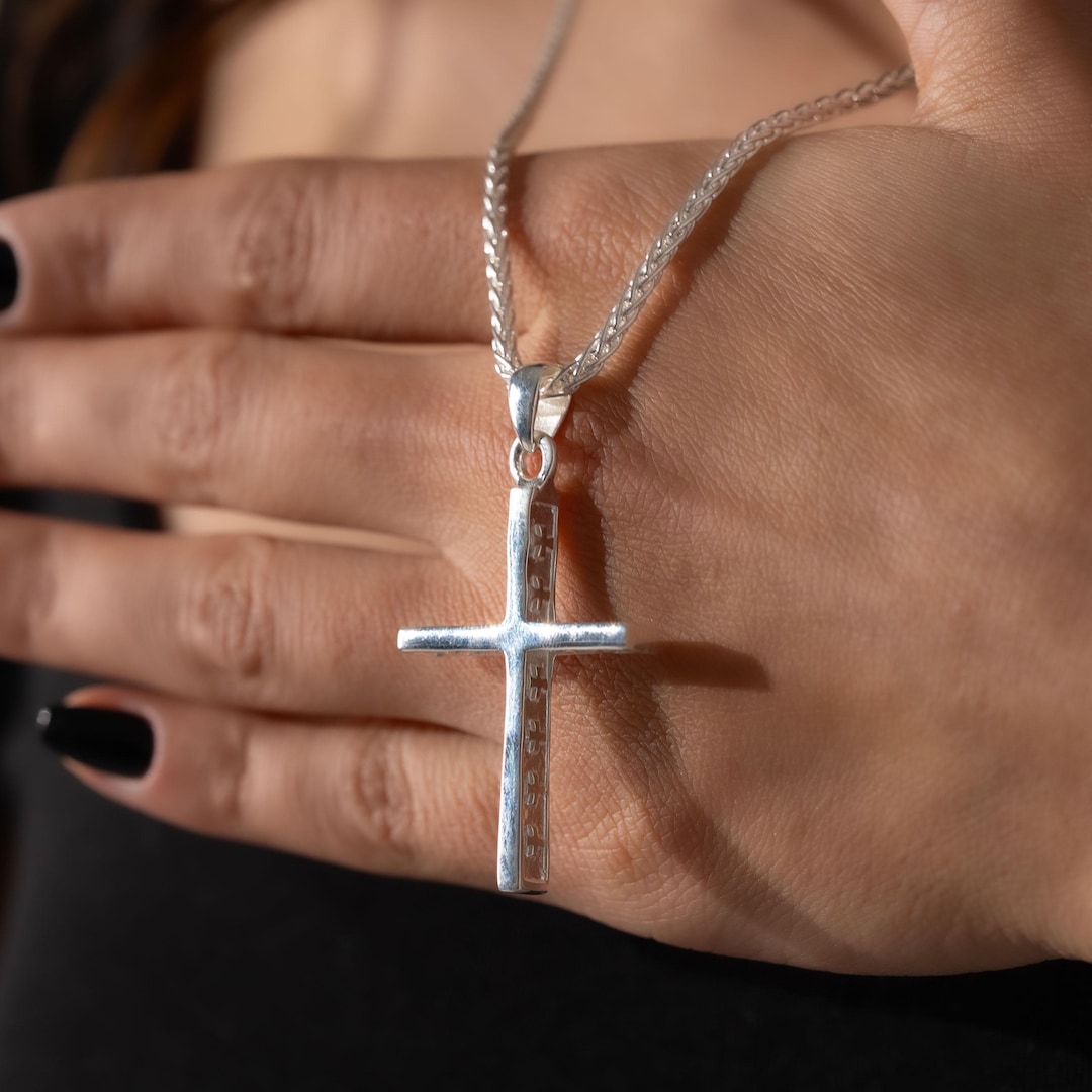 Cross Necklace 925 Sterling Silver, Handmade Unisex Cross Pendant With ...