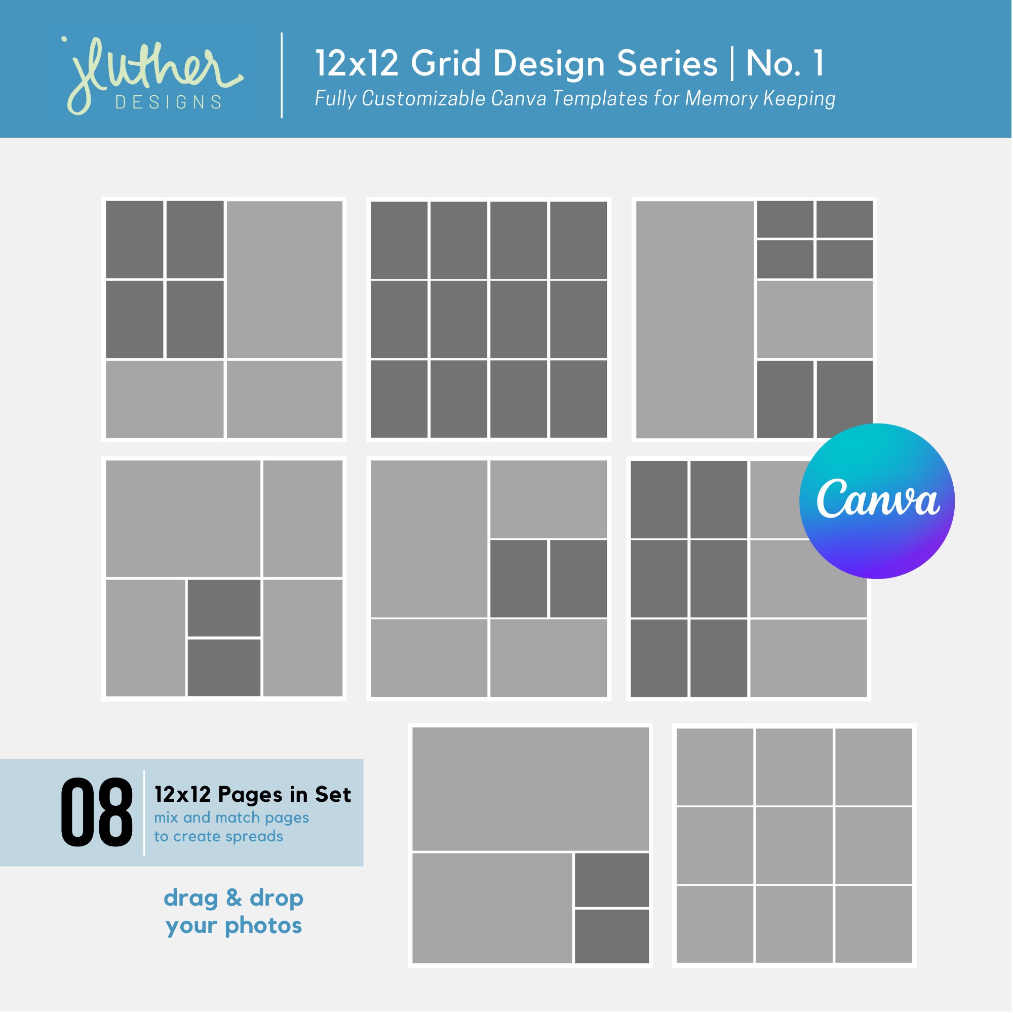 12x12 Grid Design Series | No. 1 - Fully Customizable Canva Templates ...