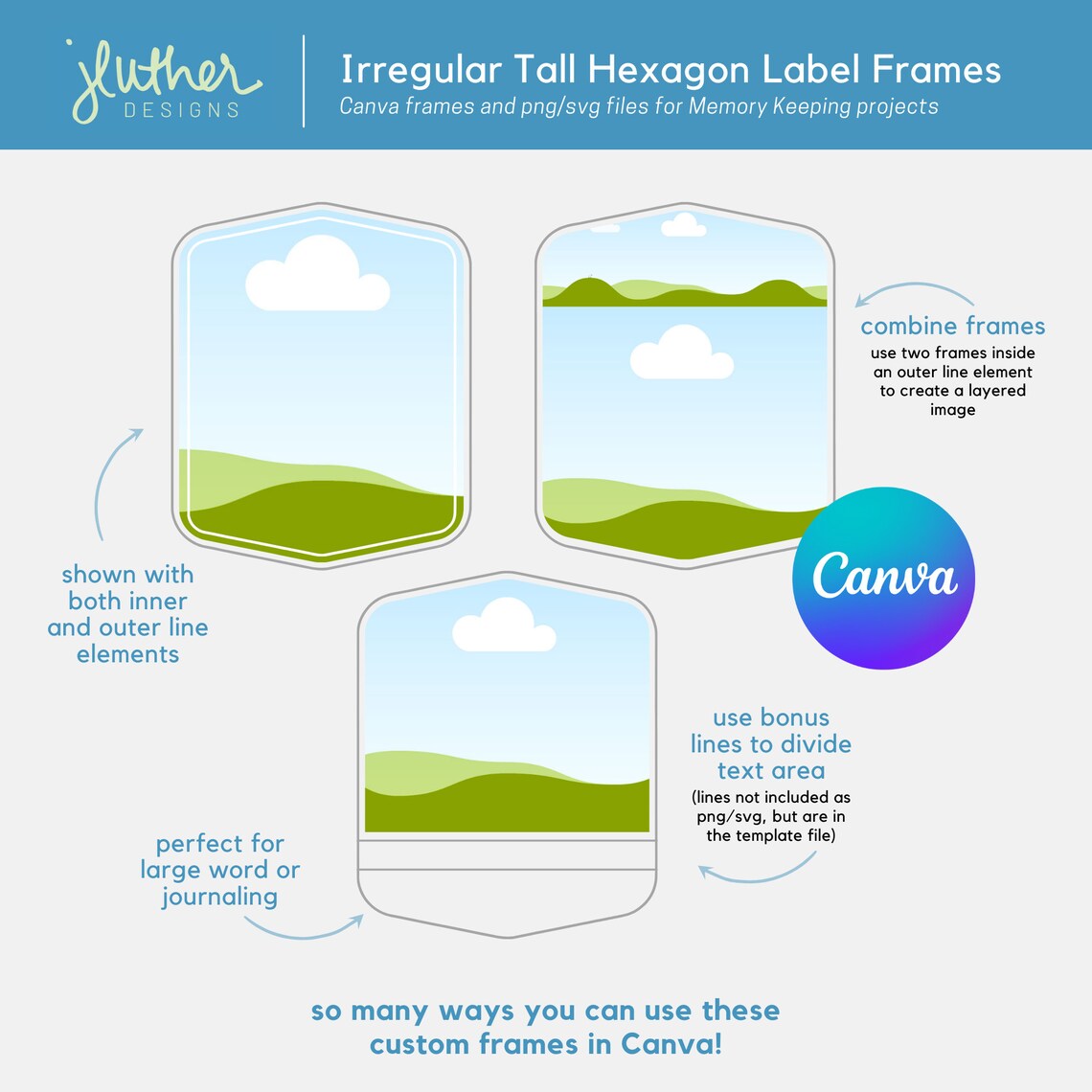 Custom Irregular Tall Hexagon Label Frames - Canva Frames and Png/svg ...