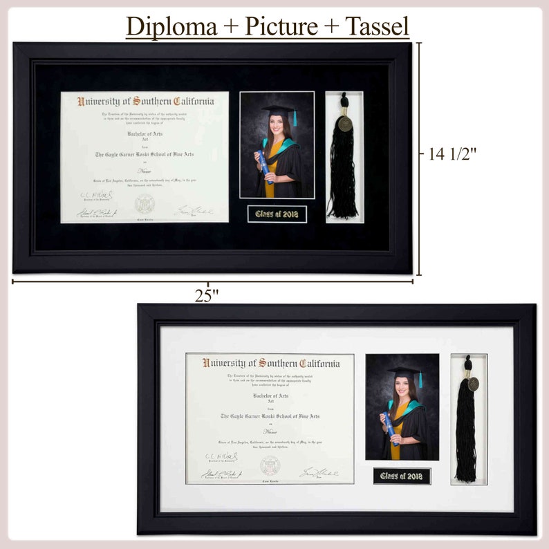 Modern Diploma Frame for 8.5x11 Diploma, Tassel, and Picture W ...