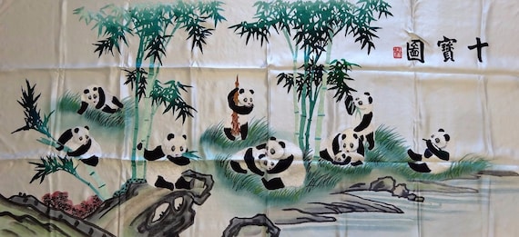 Handwoven Silk Chinese Embroidery 10 Pandas 200 Cm X 91 Cm | Etsy