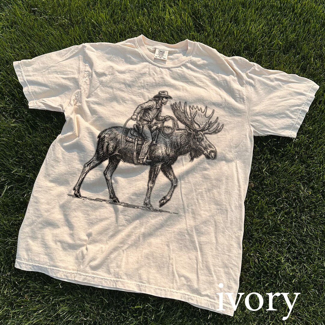 Vintage Cowboy Riding Moose T-shirt, Retro Frontier Humor Western Tee ...