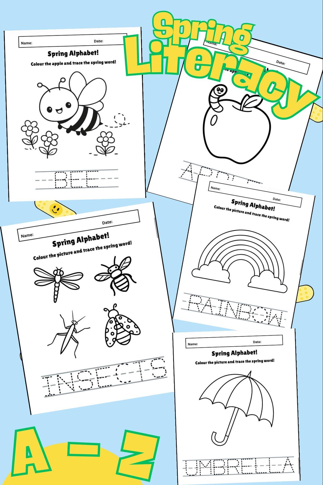 Spring Literacy Worksheets for Kids | Alphabet Tracing & Early Reading ...