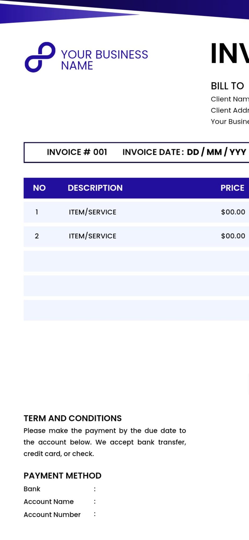 Modern Invoice Template Editable PDF for Small Business - Etsy