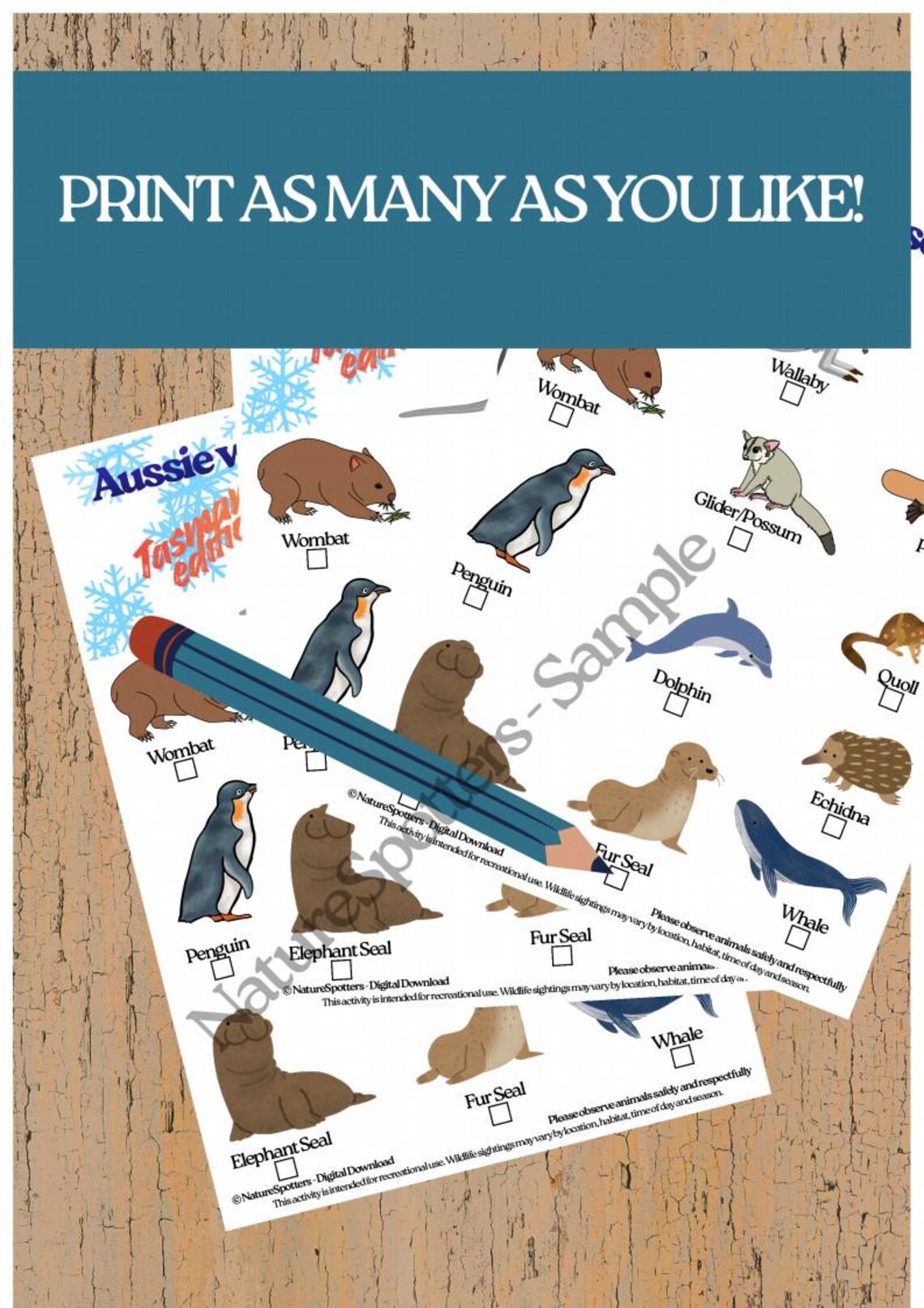 Australian Tasmania Wildlife Scavenger Hunt | Travel Animal Checklist ...