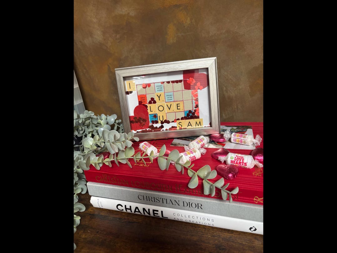 Personalised Scrabble Board I Love You Red Hearts Retro Gift Set ...