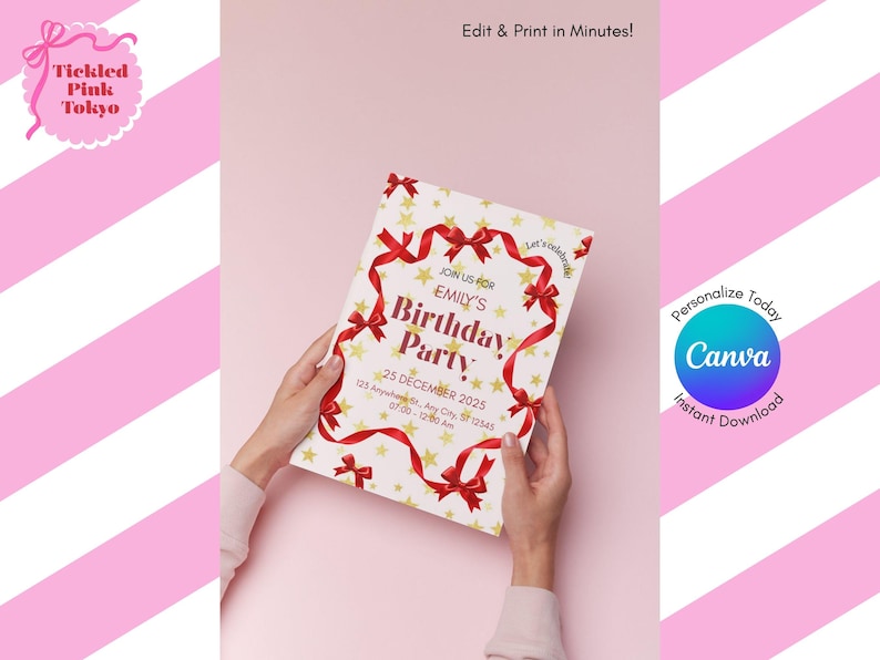 Starry Night Quinceanera Invitation, Red Ribbon, Gold Stars (editable ...