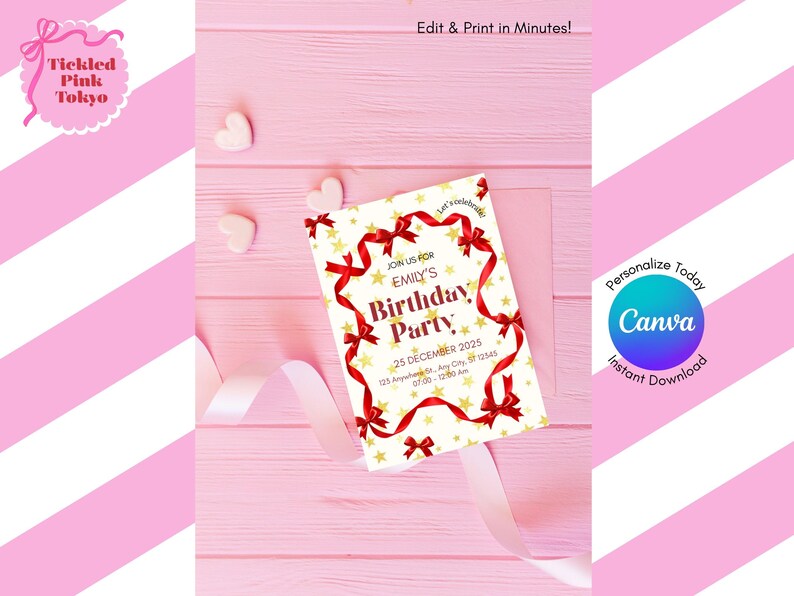 Starry Night Quinceanera Invitation, Red Ribbon, Gold Stars (editable ...