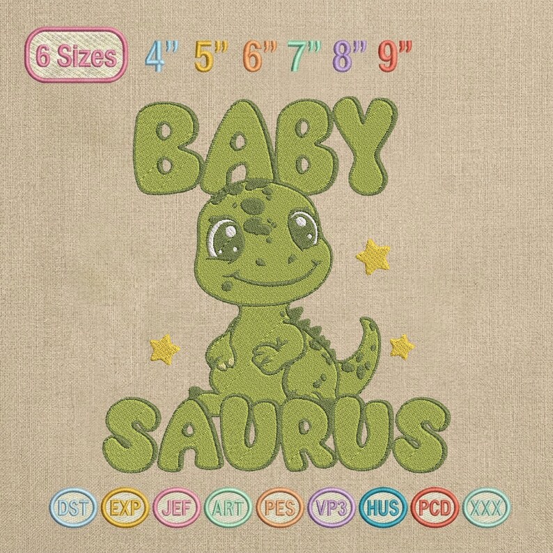 Baby Saurus Embroidery Design, Baby Dinosaur Machine Embroidery, Dino ...