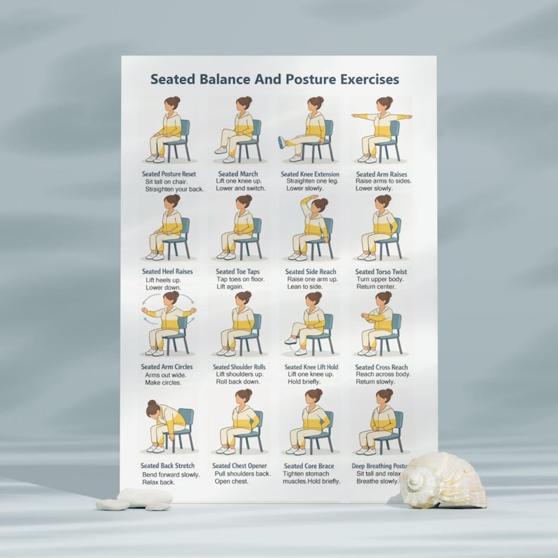 Seated Balance & Posture Exercises Printable | Chair Workout Chart for ...