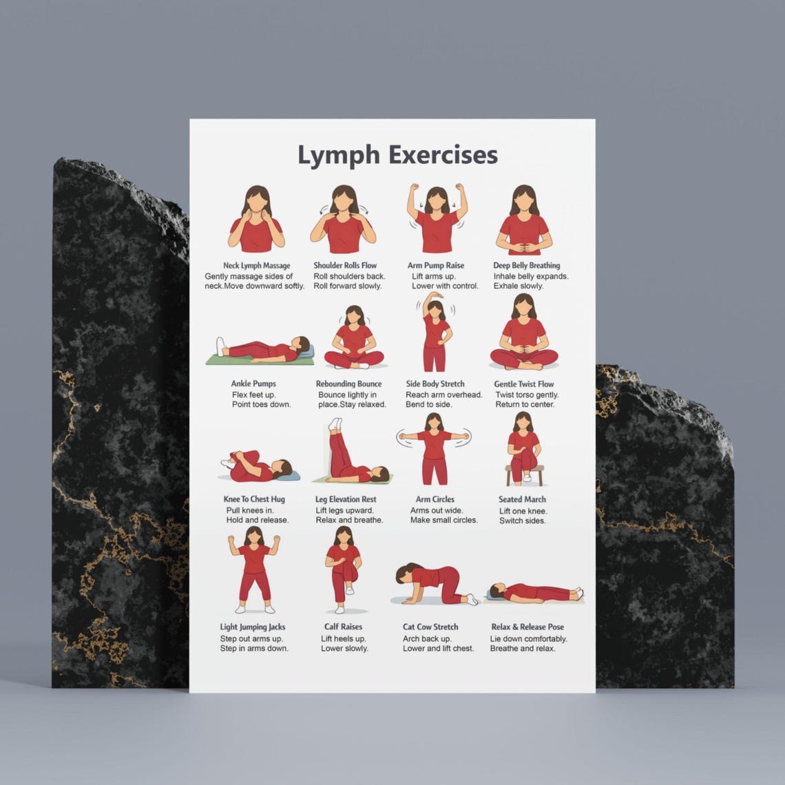 Lymph Exercise Chart | Hand Massage and Breathing Seated & Standing ...
