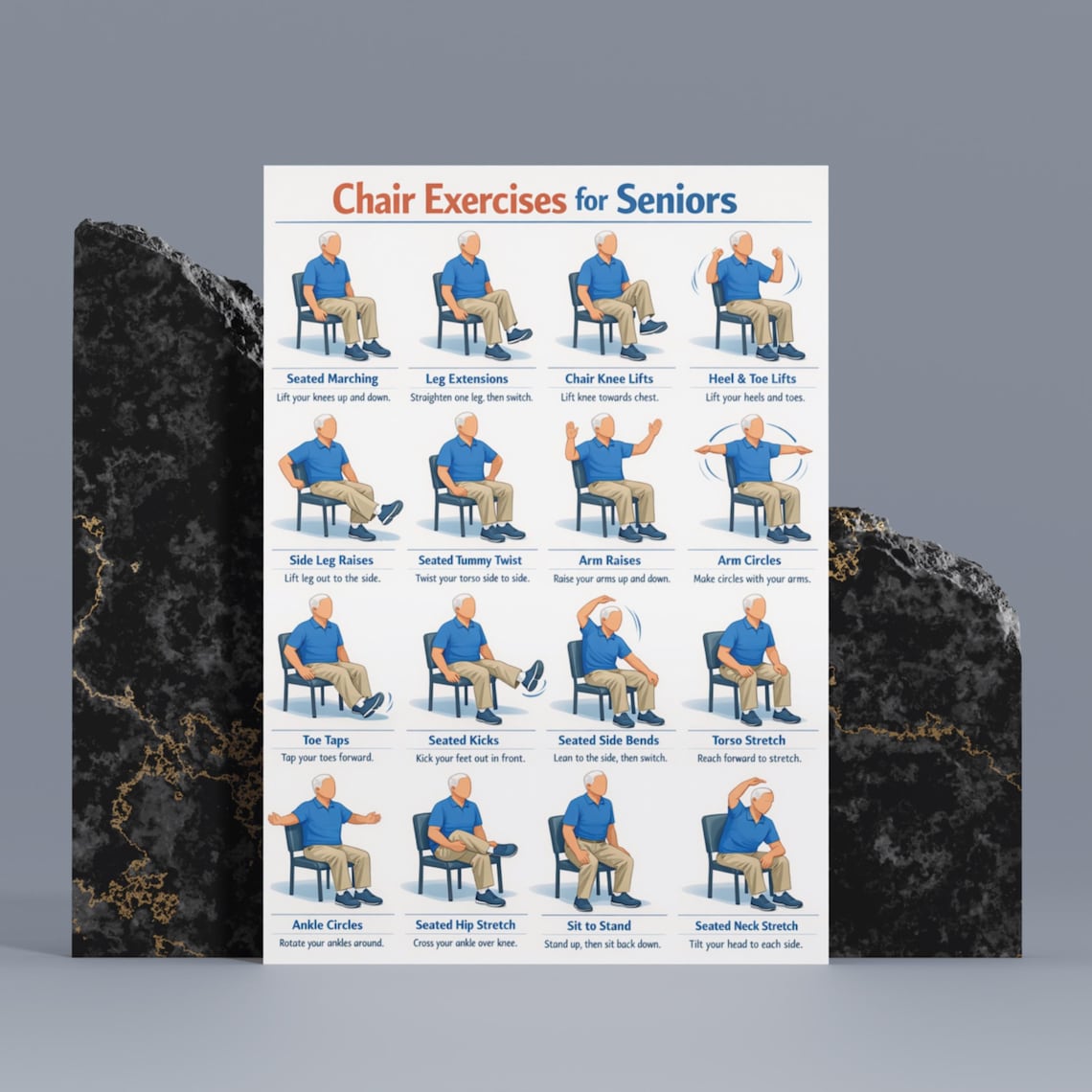 Printable Chair Exercises for Seniors Posters, Chair Exercises for the ...