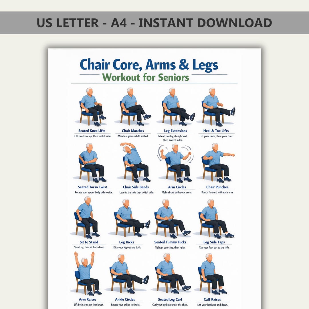 Chair Exercises for Seniors Poster | Seated Core Arms & Legs Workout ...