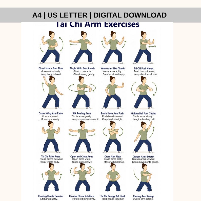 Tai Chi Arm Exercises Printable PDF | Upper Body Tai Chi Workout for ...