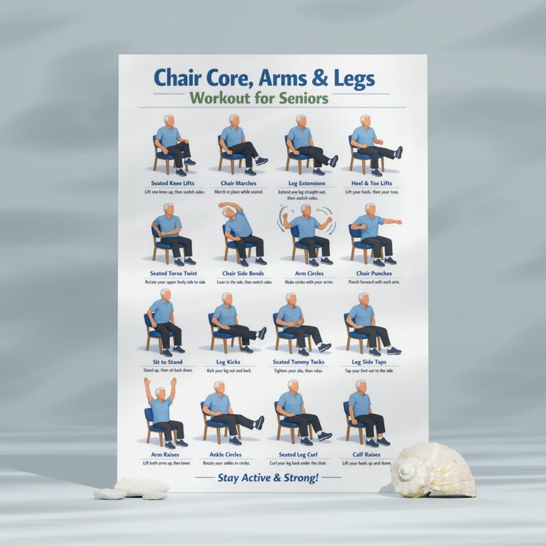 Chair Exercises for Seniors Poster | Seated Core Arms & Legs Workout ...