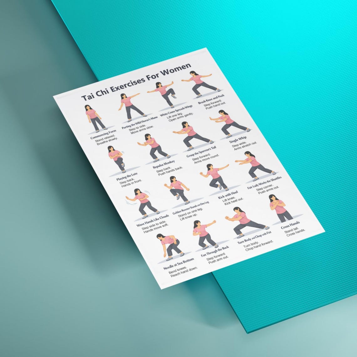 Tai Chi Exercise for Women, Tai Chi Exercise Chart, Printable Exercise ...