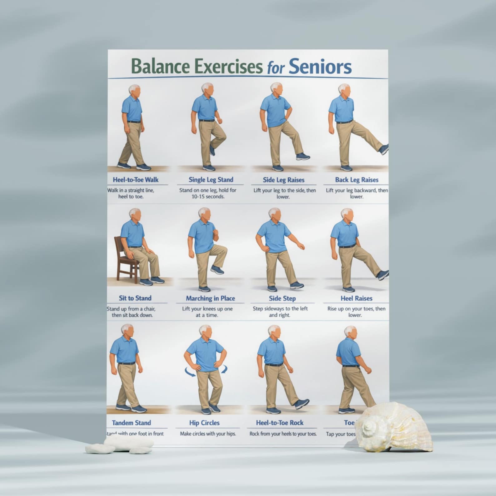 Balance Exercises for Seniors, Senior Balance Exercise Chart for Adults ...