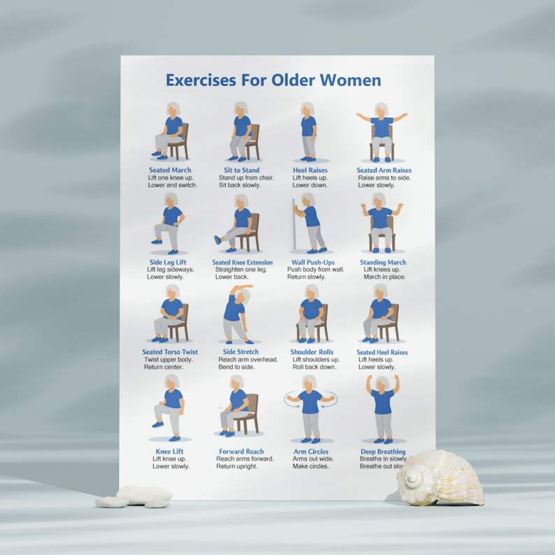Exercises for Older Women Printable | 16 Stretch & Mobility Exercises ...