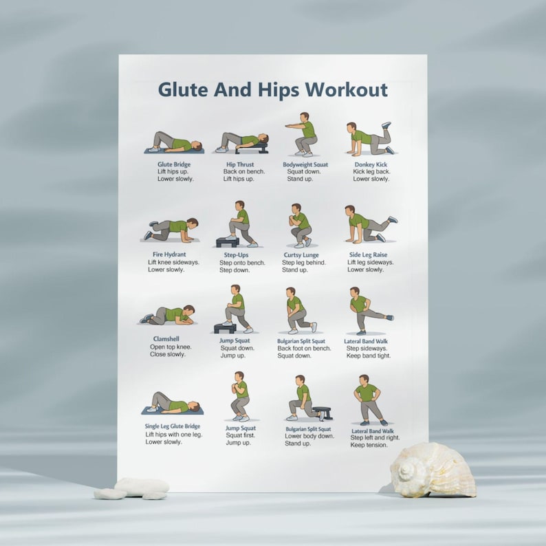 Glutes & Hips Workout Printable | Lower Body Leg and Glute Exercise ...