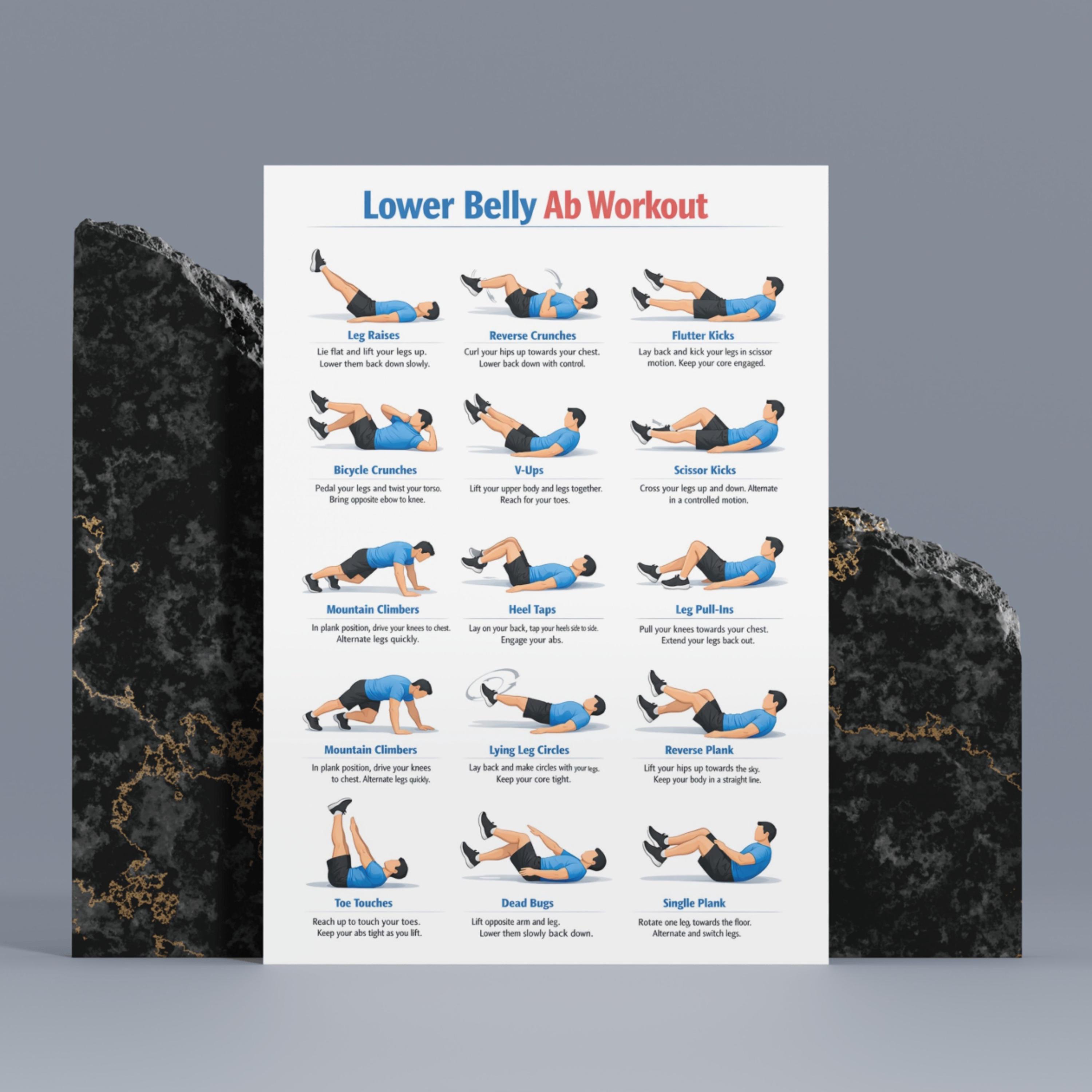 Lower Belly Abs Workout Plan Pdf, Exercise Chart for Adults, Printable ...