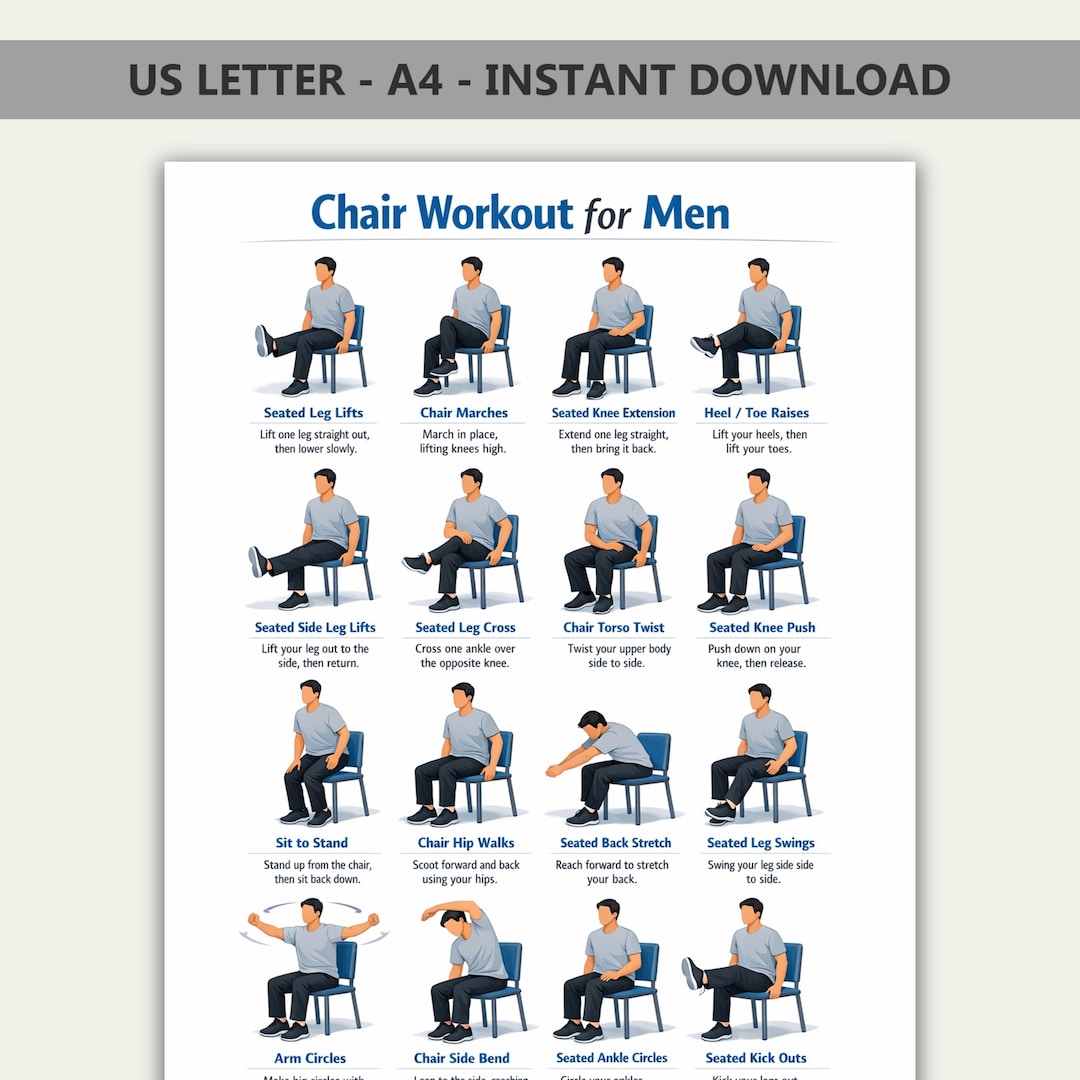 Chair Workout for Men, Chair Workout Chart, Printable Exercise Charts ...