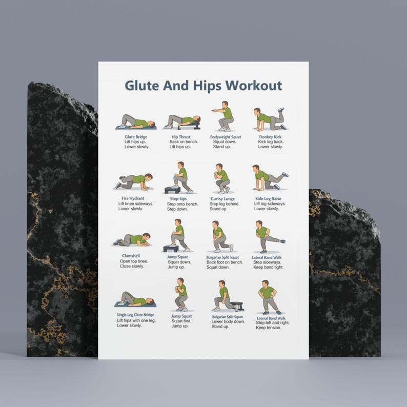 Glutes & Hips Workout Printable | Lower Body Leg and Glute Exercise ...