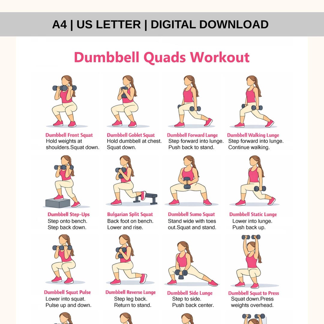 Dumbbell Quads Workout Printable PDF | Quadriceps Exercise Chart ...