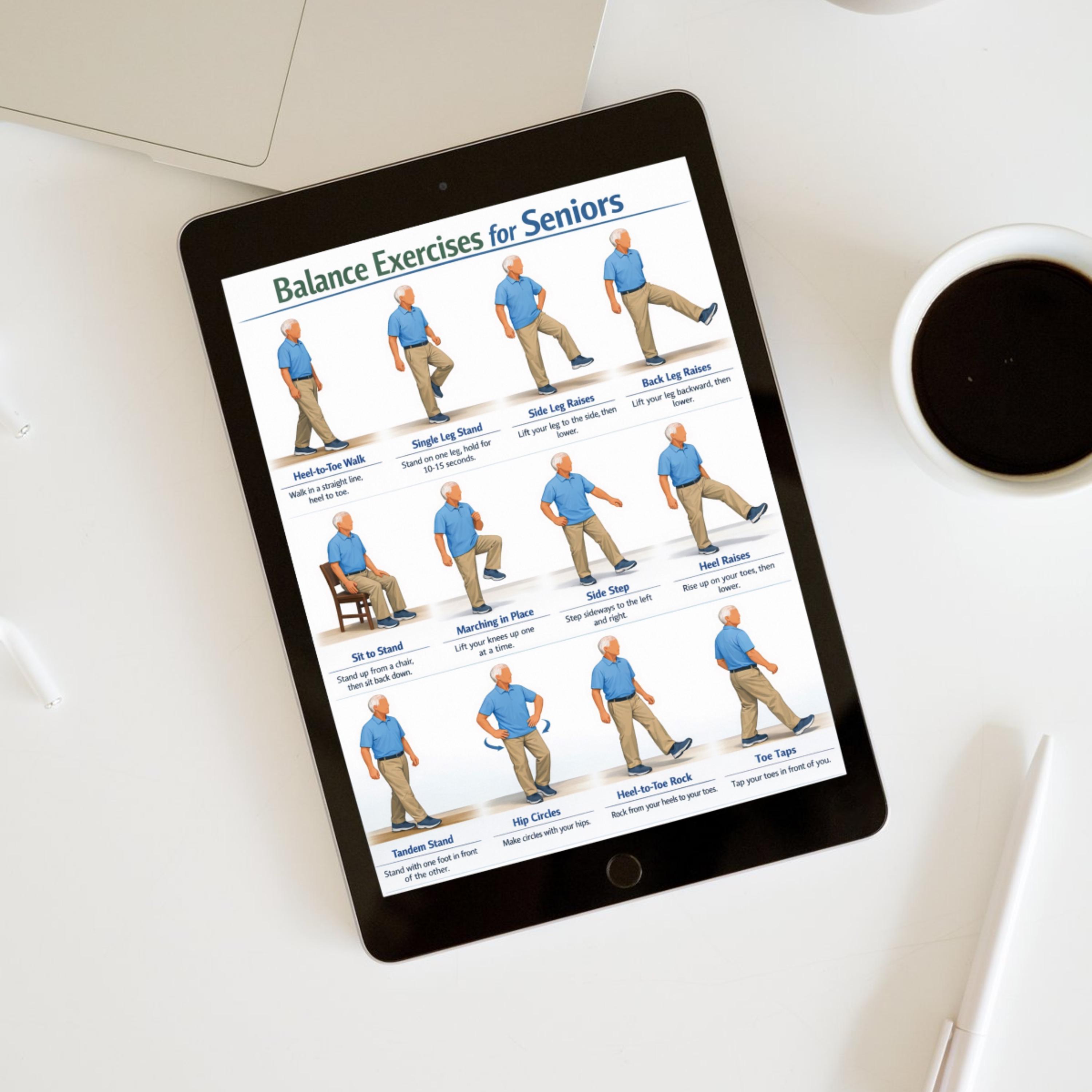 Balance Exercises for Seniors, Senior Balance Exercise Chart for Adults ...