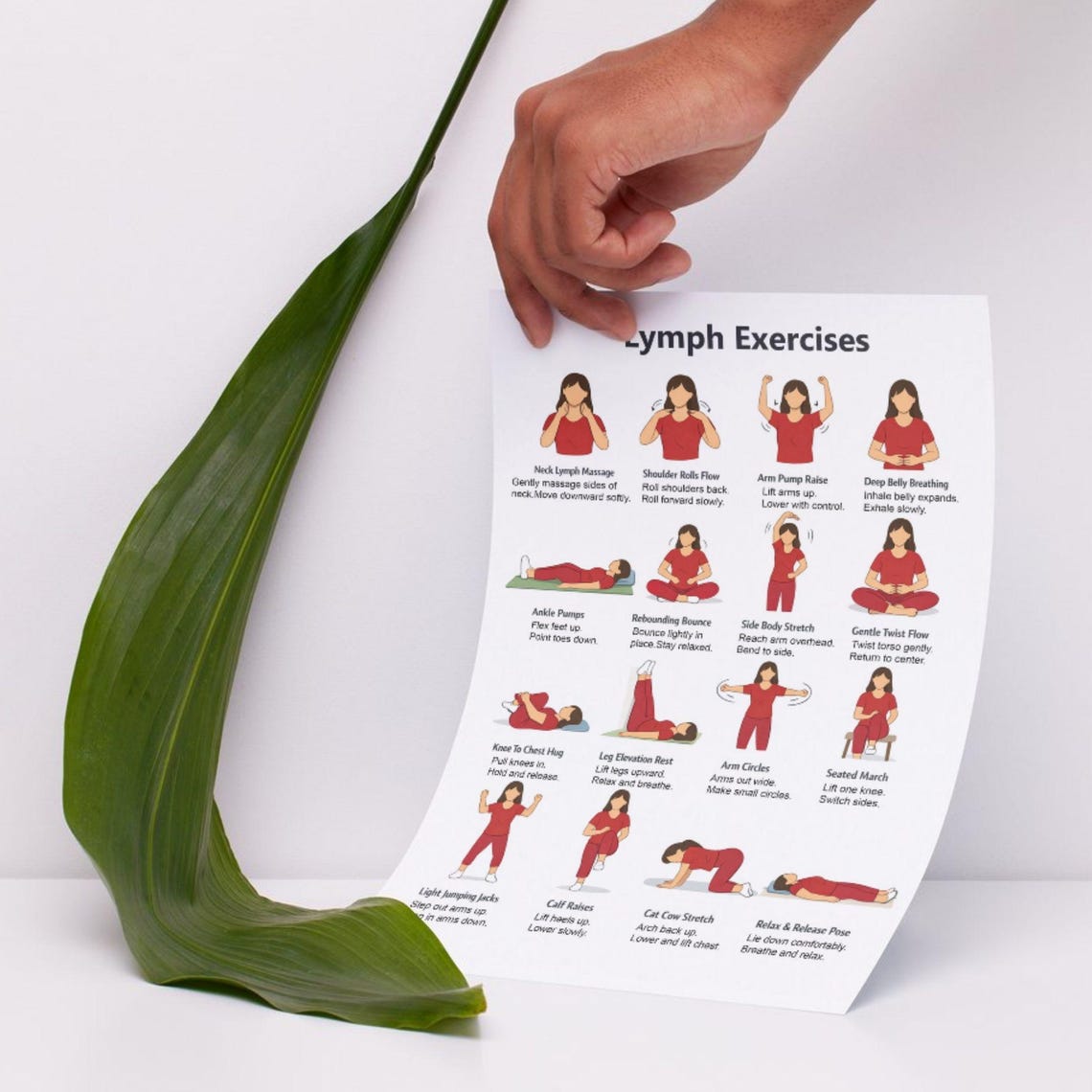 Lymph Exercise Chart | Hand Massage and Breathing Seated & Standing ...