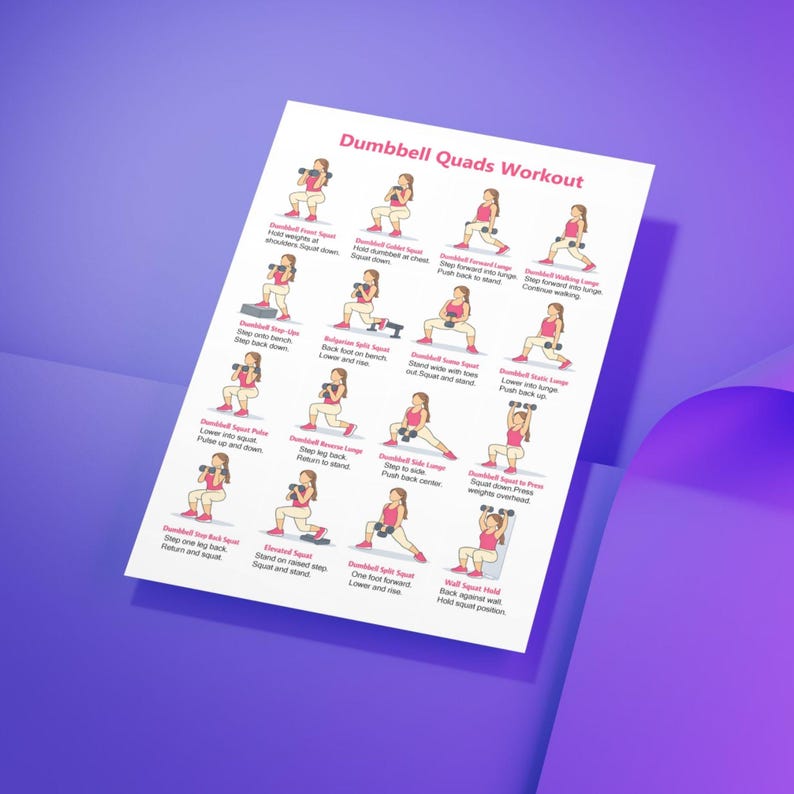 Dumbbell Quads Workout Printable PDF | Quadriceps Exercise Chart ...