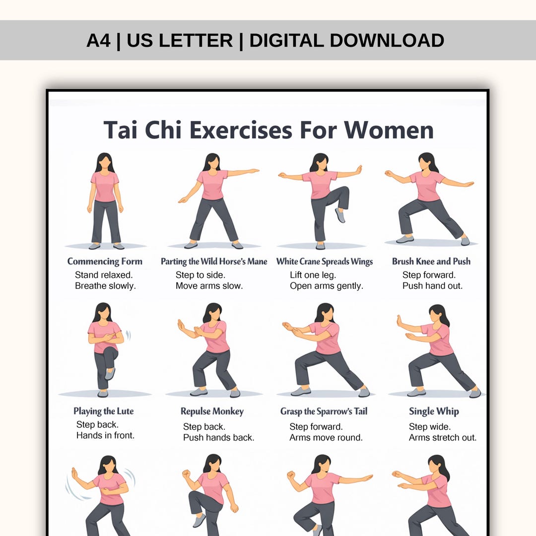 Tai Chi Exercise for Women, Tai Chi Exercise Chart, Printable Exercise ...