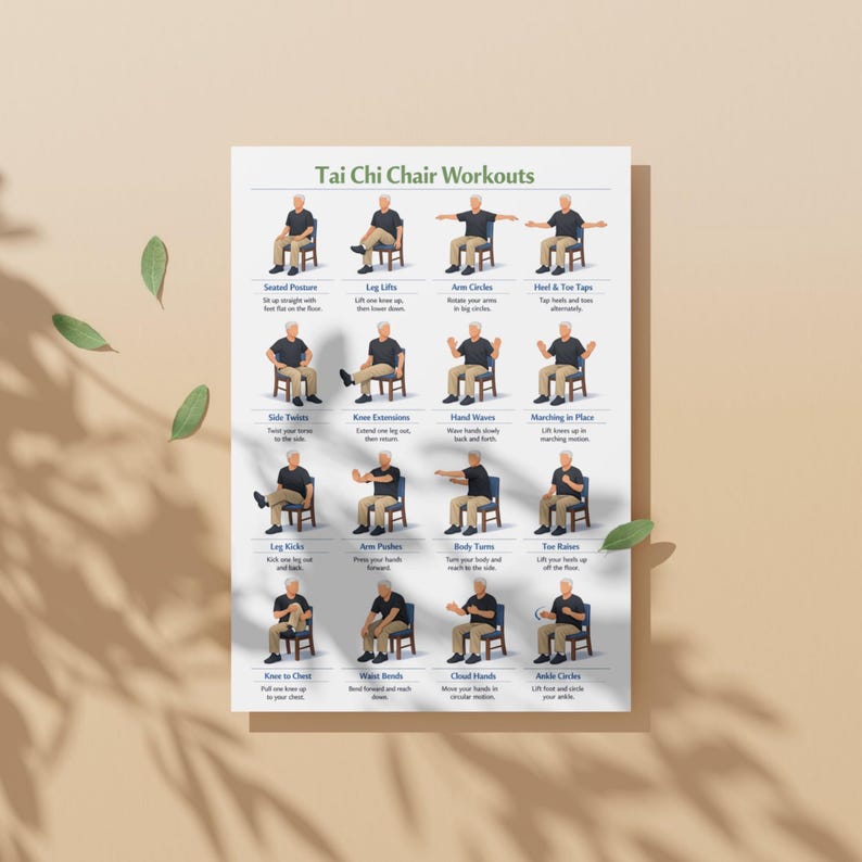 Printable Tai Chi Chair Workouts, Tai Chi Exercise Chart, Tai Chi Chair ...