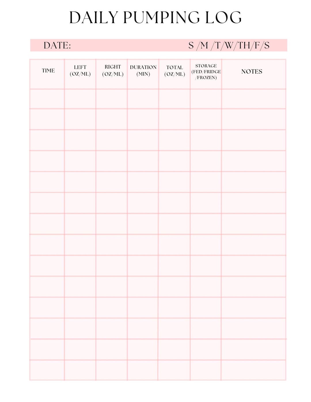 Postpartum Pumping Log, 8.5x11" Printable (digital Download) - Etsy