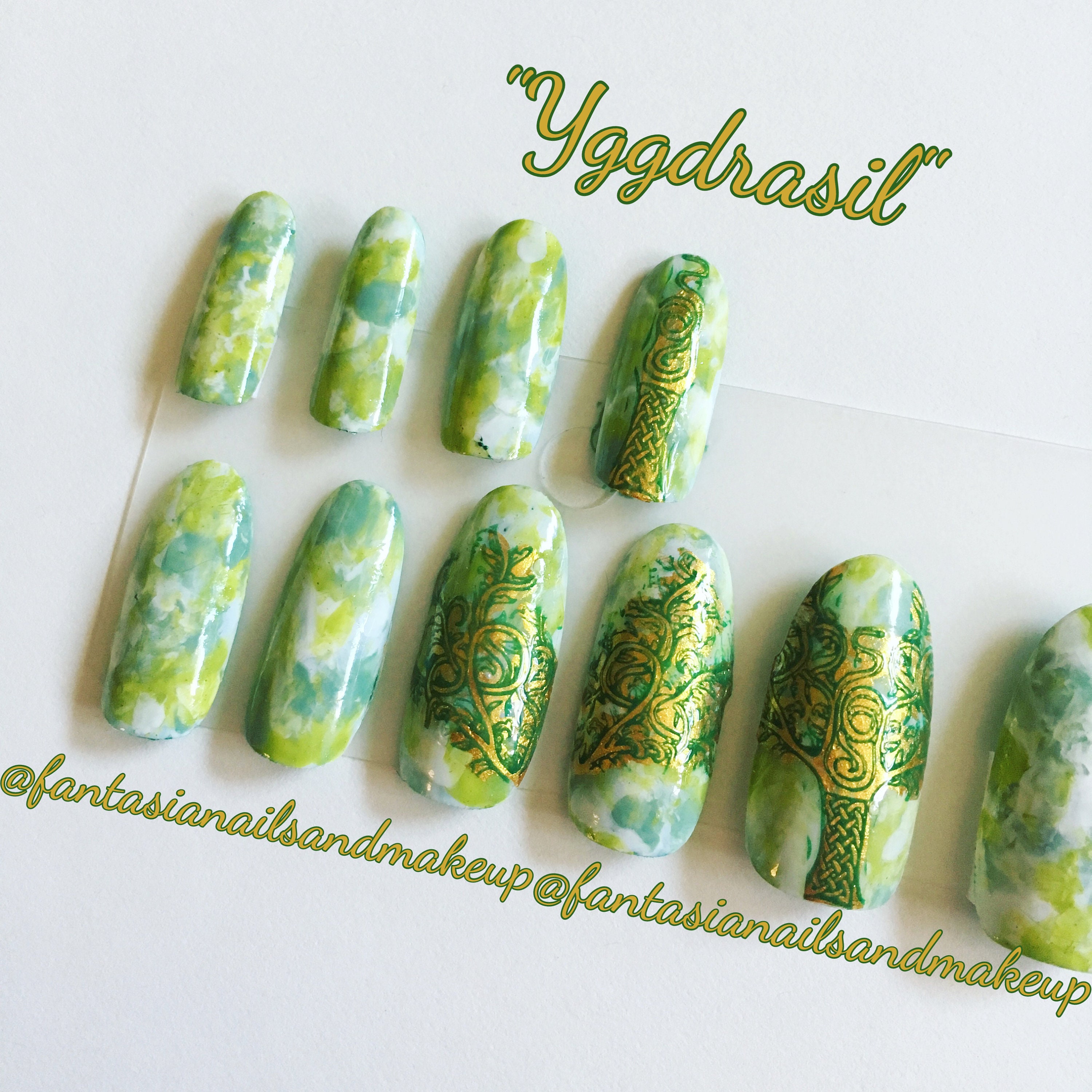 Fake nails green marble nails tree of life nails earth day | Etsy