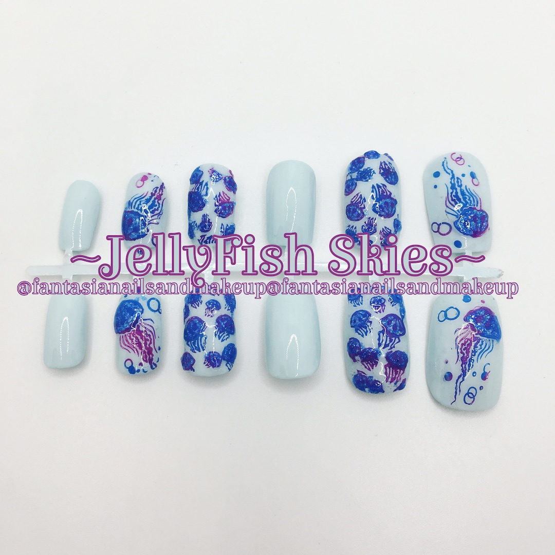 Jellyfish Nails, Fake Nails, Press on Nails, Summer Nails, Bubble Nails ...