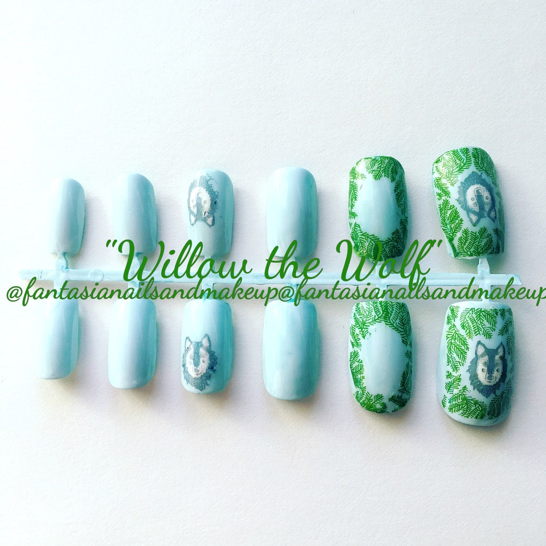 Baby Blue Wolf Press on Nails: Square Acrylic False Nail Set - Etsy